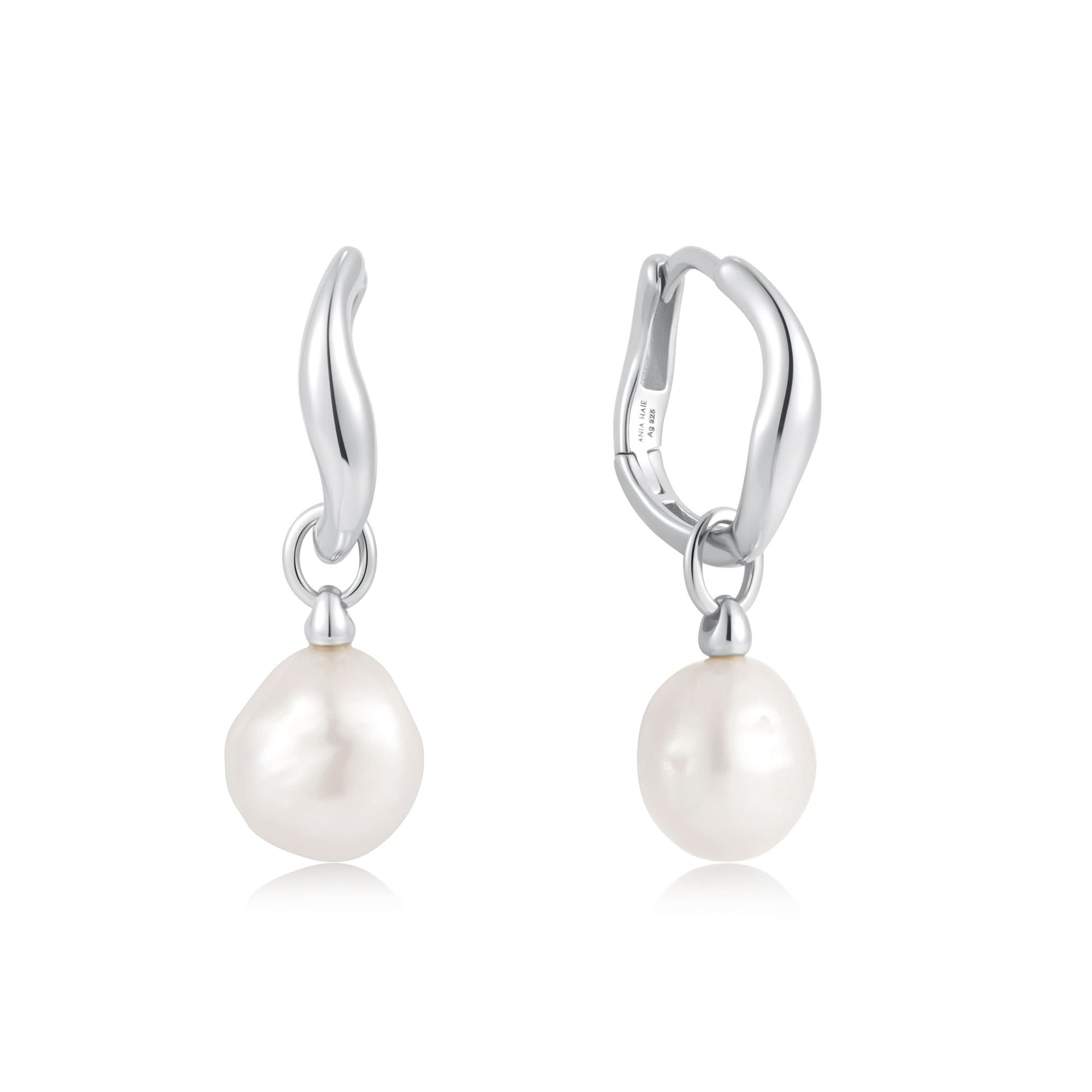 Silver Pearl Drop Hoops by Ania Haie – Acotis Jewellery