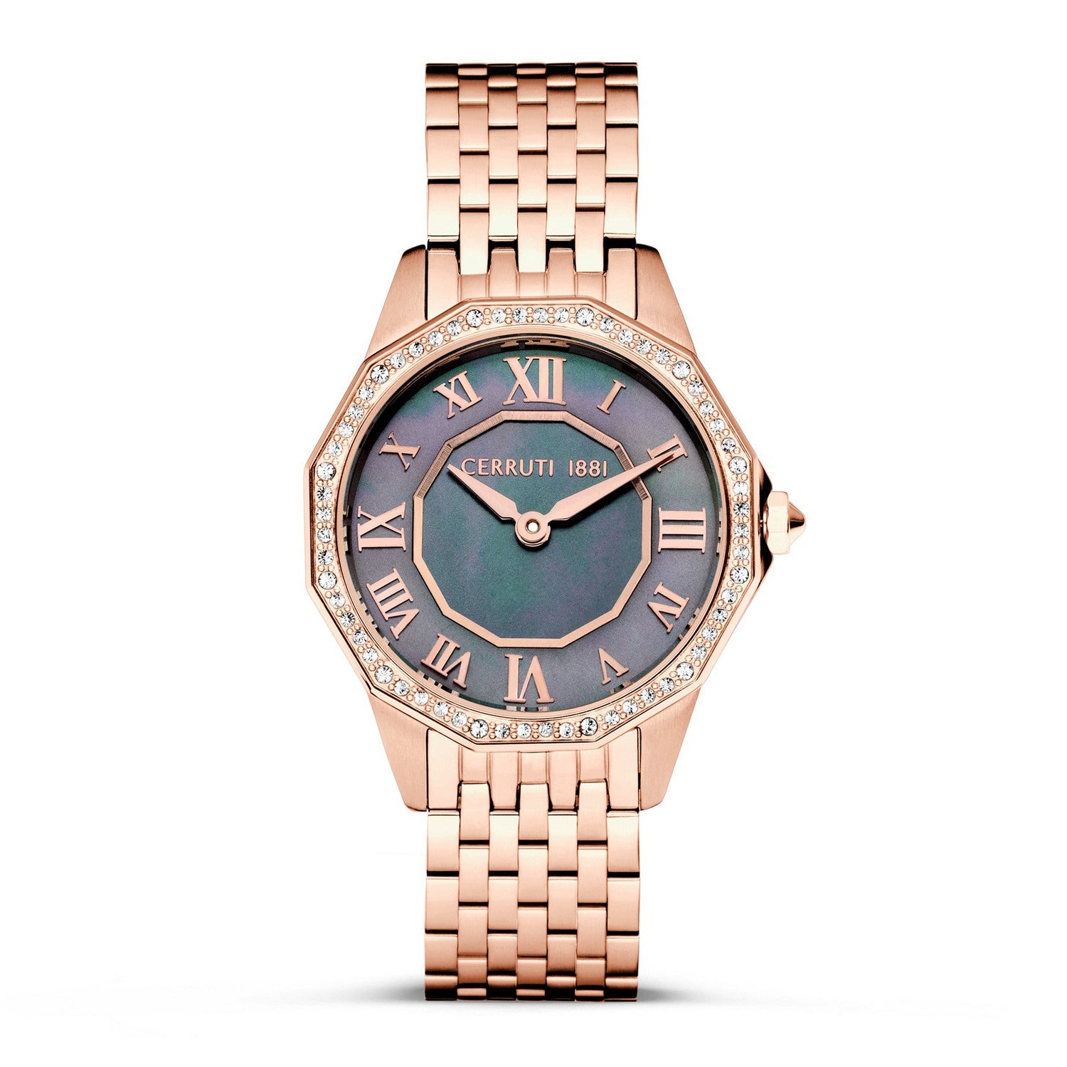 Cerruti Ladies Rose Gold Bracelet Black Pearl Dial Watch – Acotis Jewellery