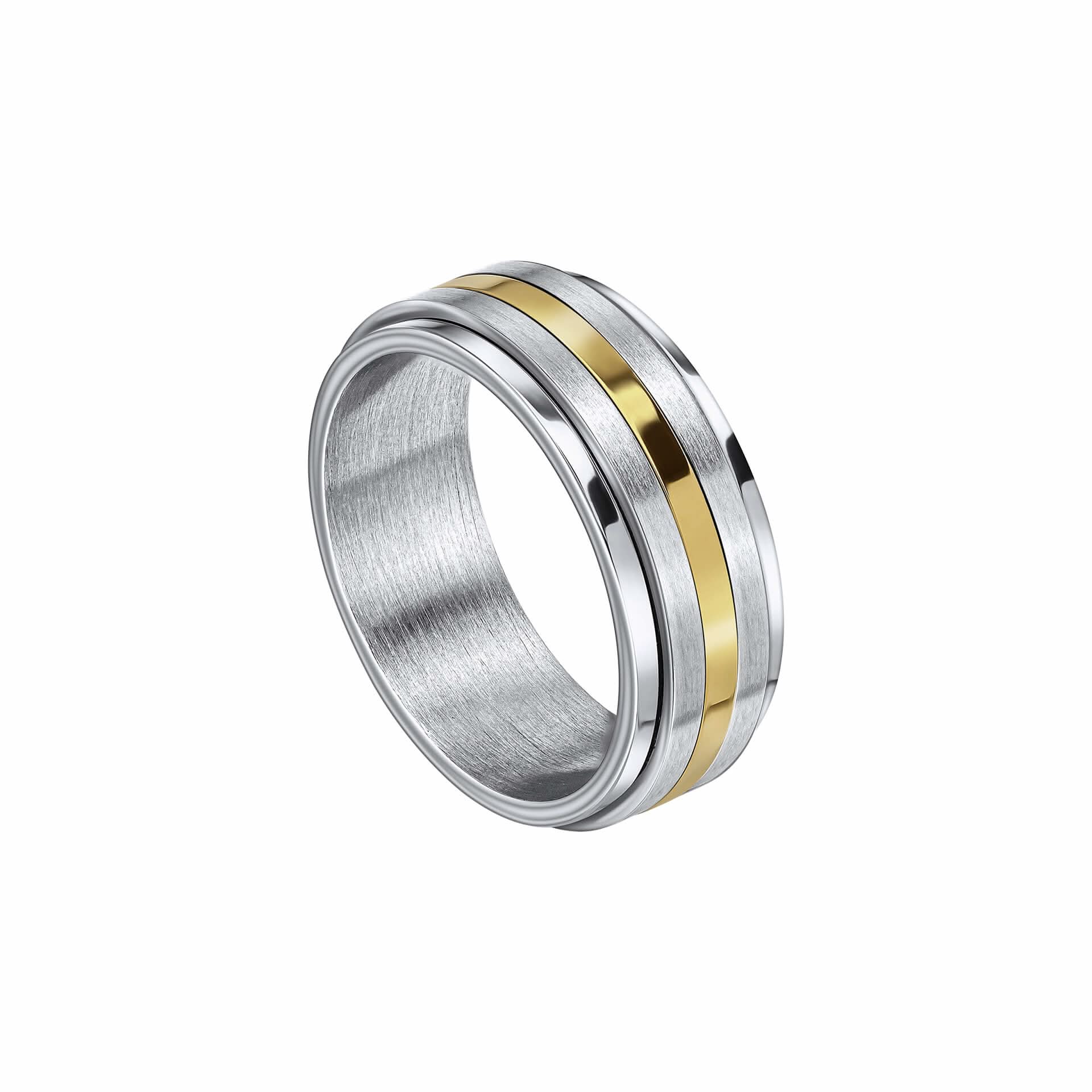 Stainless Steel With Stripe Gold Plated Rotating Band Ring R3935 ...