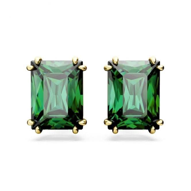Swarovski Matrix Green Gold-tone Plated Rectangular Cut Stud Earrings ...